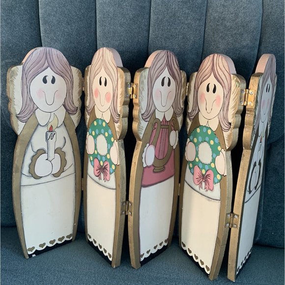 Holiday | Vintage 5 Hand Painted Wooden Hinged Stand Up Christmas ...